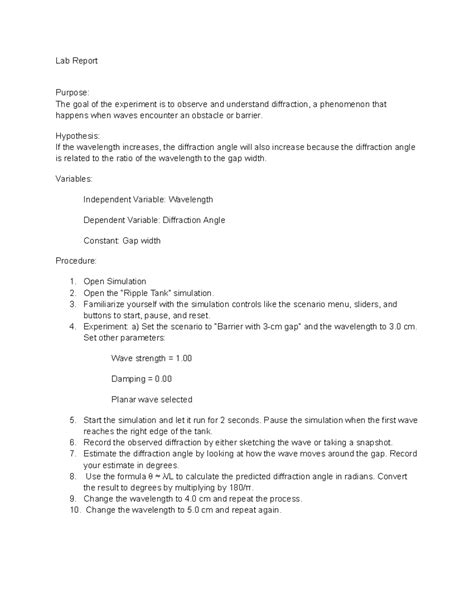 Lab Report Physics 2 Lab Report Purpose The Goal Of The Experiment