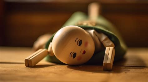 Wooden Doll Lying Down On A Flat Table Background A Wooden Doll That Flipped Over Hd