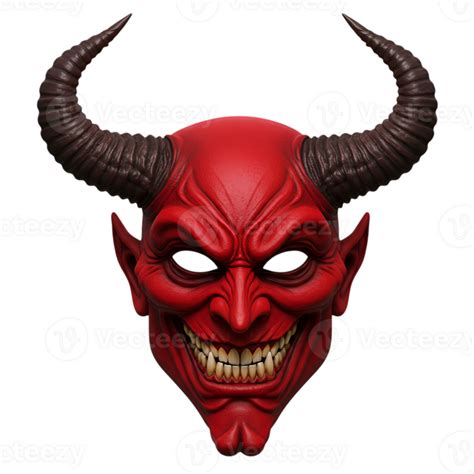 Intense Red Devil Mask With Menacing Horns And Grinning Teeth On