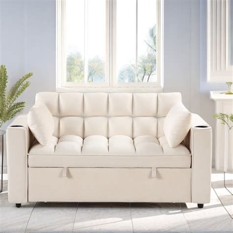 Minetta 55 3 Velvet Loveseat With Pull Out Bed And Cup Holder Designer Review And Photo