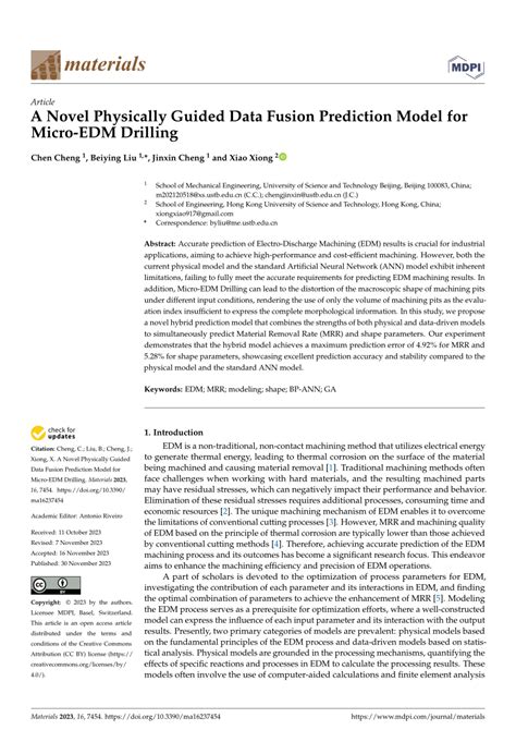 Pdf A Novel Physically Guided Data Fusion Prediction Model For Micro Edm Drilling