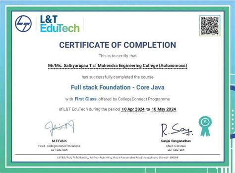 Sathya Rupaa On Linkedin I Completed Java Programming Course In Landt With First Class Completion