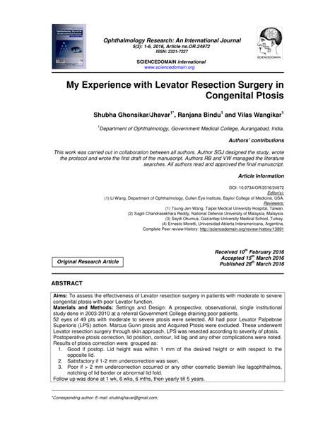 Pdf My Experience With Levator Resection Surgery In Congenital Ptosis