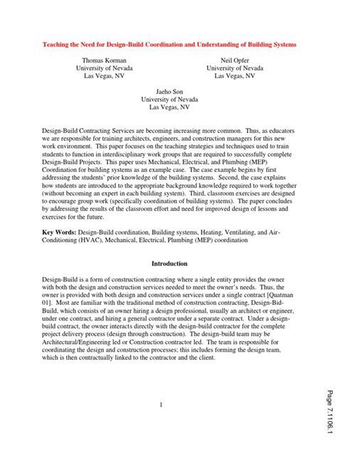 Teaching The Need For Design Build Coordination And Understanding Of