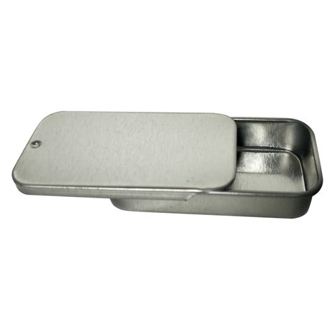 Silver Rectangular Tin Box With Sliding Liditem Ref Rmtb0014 Ld Packagingmall