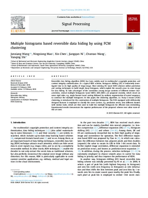 Pdf Multiple Histograms Based Reversible Data Hiding By Using Fcm Clustering