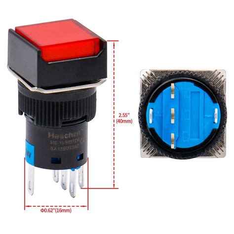 16mm Square Momentary Push Button Switch 1no 1nc 24v Led Lamp Heschen
