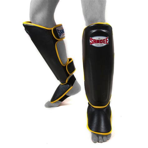 Authentic Boot Shinguards Black And Yellow Sandee Boxing
