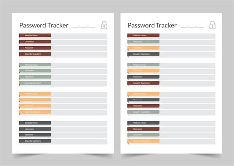 Premium Vector Password Tracker Template Modern Planner Template Set