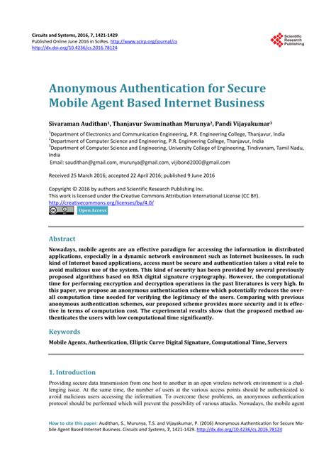 Pdf Anonymous Authentication For Secure Mobile Agent Based Internet