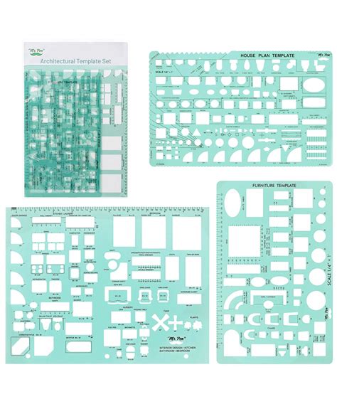 Buy Mr Pen House Plan 3 Pack Green Interior Design And Furniture Templates Drafting Tools