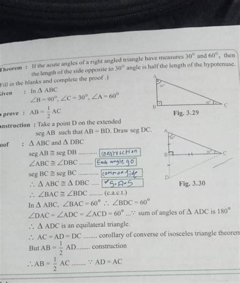 Theorem If The Acute Angles Of A Right Angled Triangle Have Measures 30