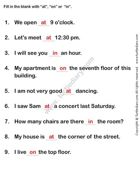 Preposition Worksheets 7th Grade