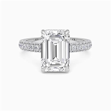 Emerald Cut 3d Pave Lab Diamond Engagement Ring Floating Head 1ct