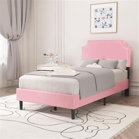 Alazyhome Modern Platform Upholstered Twin Bed Frame With Nailhead Trim