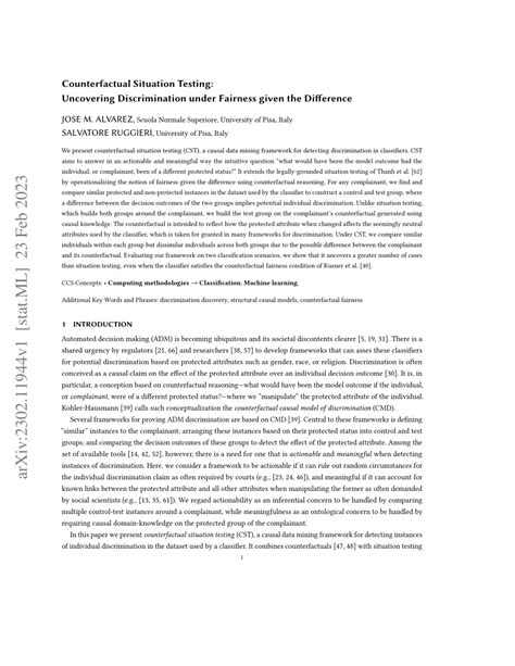 Pdf Counterfactual Situation Testing Uncovering Discrimination Under Fairness Given The