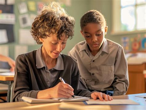 A Teacher Assists Student With Math Problem Fostering Supportive