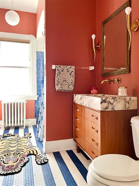 This Red And Blue Bathroom Renovation Only Cost 3 000 Domino