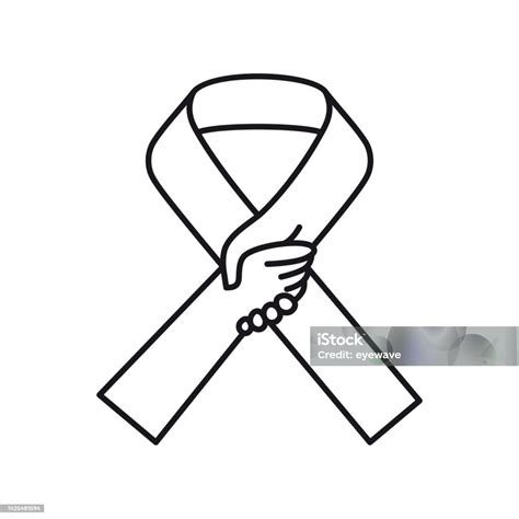 Awareness Ribbon With Helping Hand Vector Line Icon Suicide Prevention