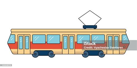 레드 시티 트램 플랫 라인 스타일 흰색 격리 된 배경에 벡터 그림입니다 기차에 대한 스톡 벡터 아트 및 기타 이미지 기차 노랑 단체 Istock