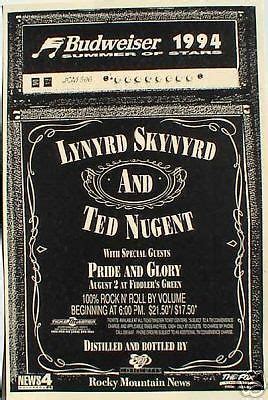Epic 1994 Concert Tour Poster Lynyrd Skynyrd And Ted Nugent