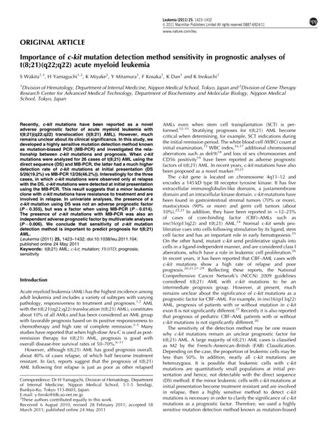 Pdf Importance Of C Kit Mutation Detection Method Sensitivity In