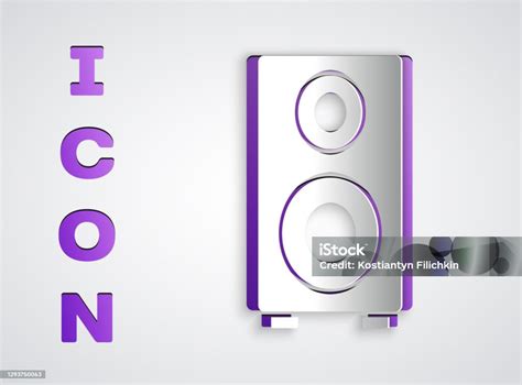 회색 배경에 격리 된 종이 절단 스테레오 스피커 아이콘 사운드 시스템 스피커 음악 아이콘입니다 음악 기둥 스피커베이스 장비 종이