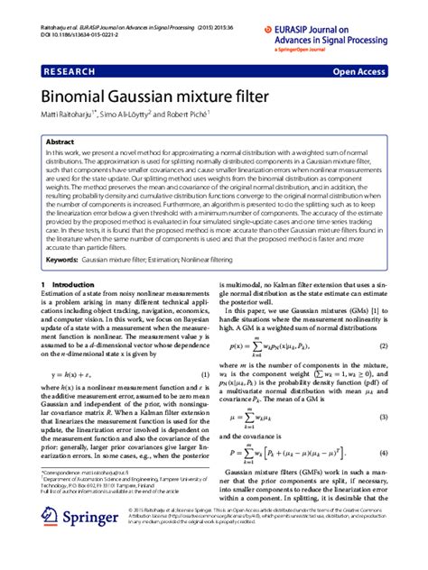 Pdf Binomial Gaussian Mixture Filter