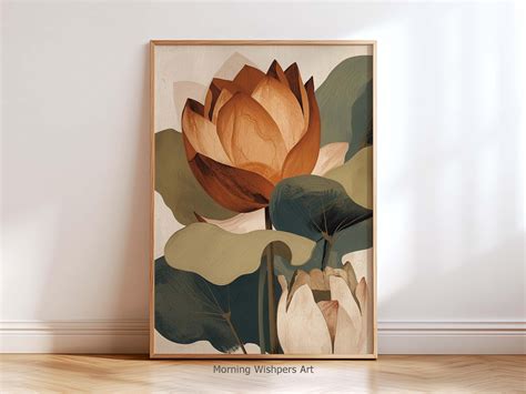 Boho Lotus Flower Wall Art Print Minimalist Botanical Poster