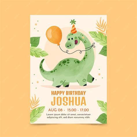 Modelo De Convite De Aniversário De Dinossauro Em Aquarela Pintado à