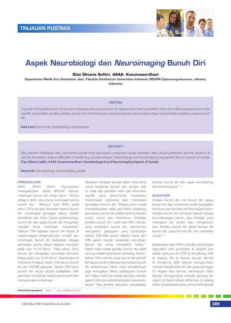 Pdf Aspek Neurobiologi Dan Neuroimaging Bunuh Diri