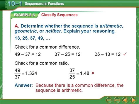 Identify Arithmetic Sequences A Determine Whether The Sequence