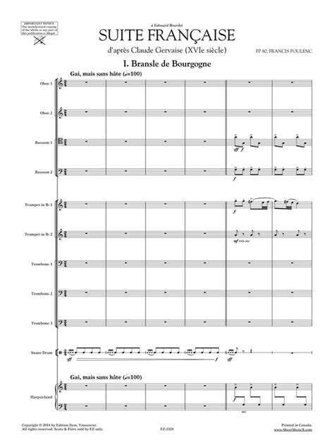 Poulenc Suite Française Daprès Claude Gervaise Fp 80 For Orchestra