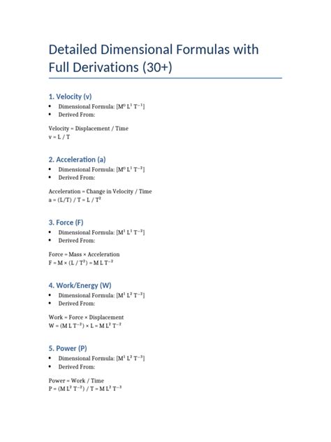 All 31 Dimensional Formulas Full Derivation Raj Pdf Force Velocity