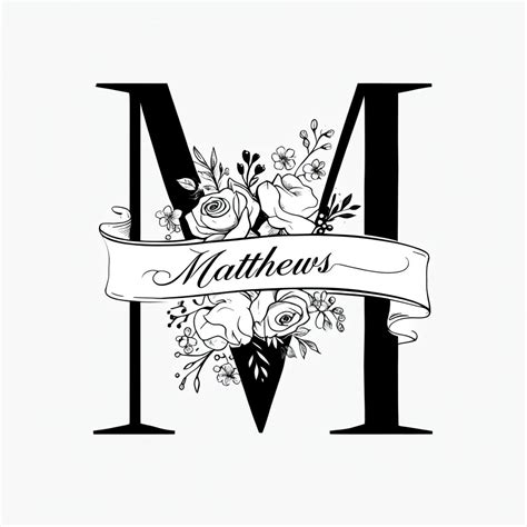 Elegant Black And White M Monogram With Floral Accents Playground
