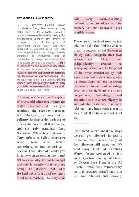 Gtb Reviewers Summary Eveline Sex Gender And Identity In 1915 Charlotte Perkins Gilman