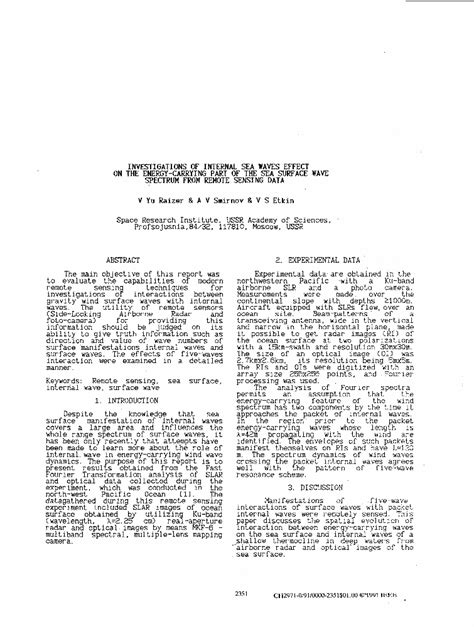 Investigations Of Internal Sea Waves Effect On The Energy Carrying Part