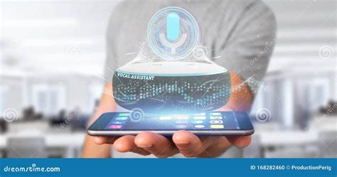 Businessman Holding A Vocal Assistant And Wave Equaliser 3d Rendering