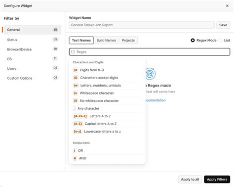 Analytics Widgets Filter By Regex Lambdatest