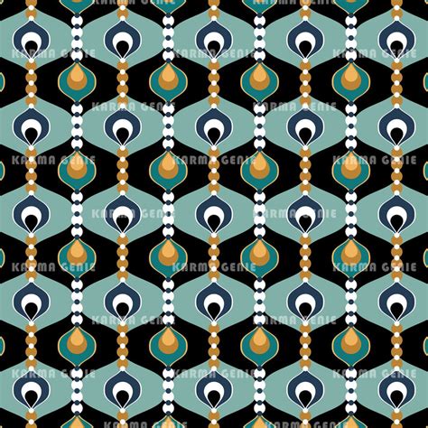 Retro 60s 70s Black Blue Gold Vintage Bohemian Mid Century Pattern