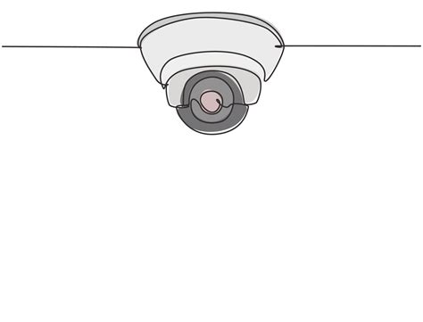 Single One Line Drawing Of Cctv Located On The Ceiling Of The Office To