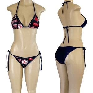 Boston Red Sox Skimpy String Bikini Made Wnon Stretch Sports Fabric