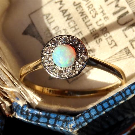 Art Deco Opal And Diamond Cluster Ring In 18ct Gold And Platinum