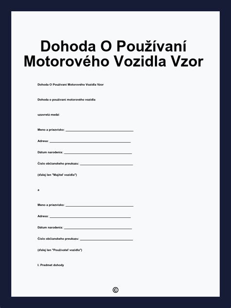 Dohoda O Používaní Motorového Vozidla Vzor
