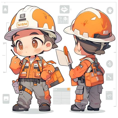 Premium Photo Character Of Male Construction Worker Chibi Kawaii Builder Construction F