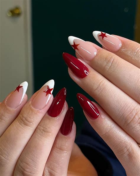 Red And White Acrylic Nails Almond Red And White Almond Nails Designs