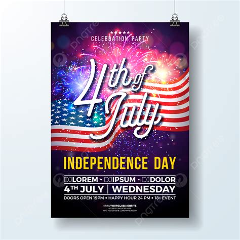 Independence Day Of The Usa Party Flyer Illustration With Flag And