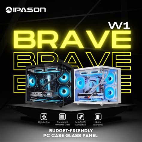 Ipason Segotep Brave W1 Pc Case W Glass Panel Panoramic View Blackandwhite M Atx Itx