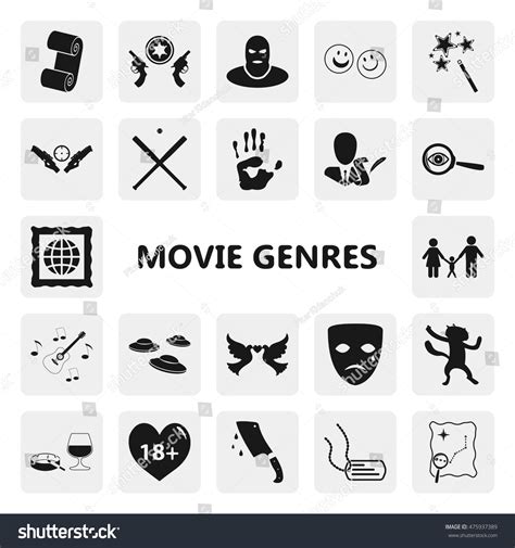 Movie Genre Symbols Simple Icon Set Stock Vector 475937389 Shutterstock