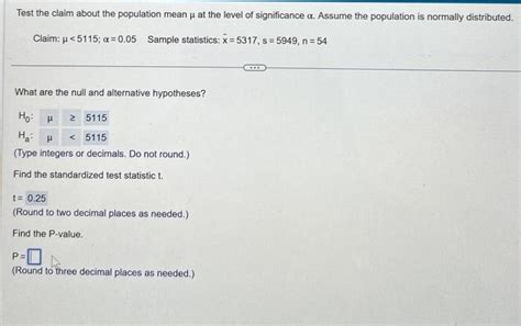 Solved Test The Claim About The Population Mean Mu